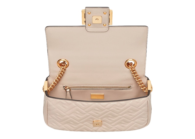 Fendi Chain Baguette Midi 3D FF Motif Light Gray in Lamb Leather with ...