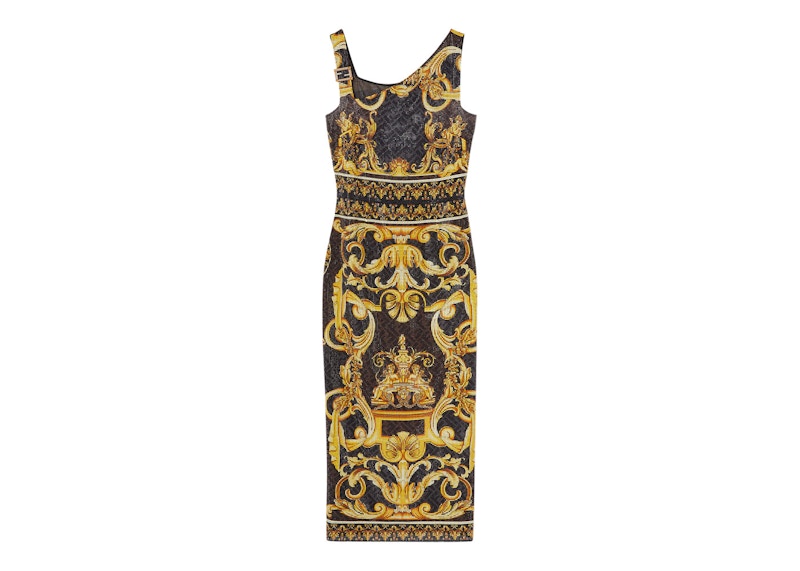 Fendi Fendace Crystal Baroque Midi Dress Gold - SS22 - US