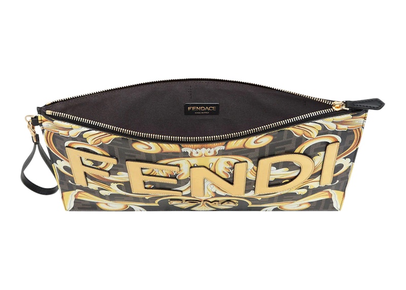 Fendi Fendace Large Flat Pouch Black/Multicolor in Calfskin Leather ...