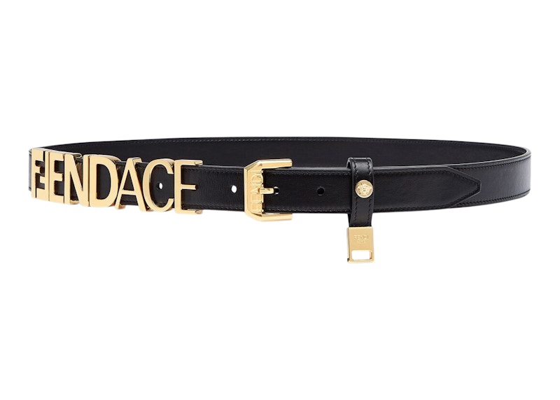 Fendi Fendace Leather Logo Belt Black in Calfskin Leather/Brass with ...