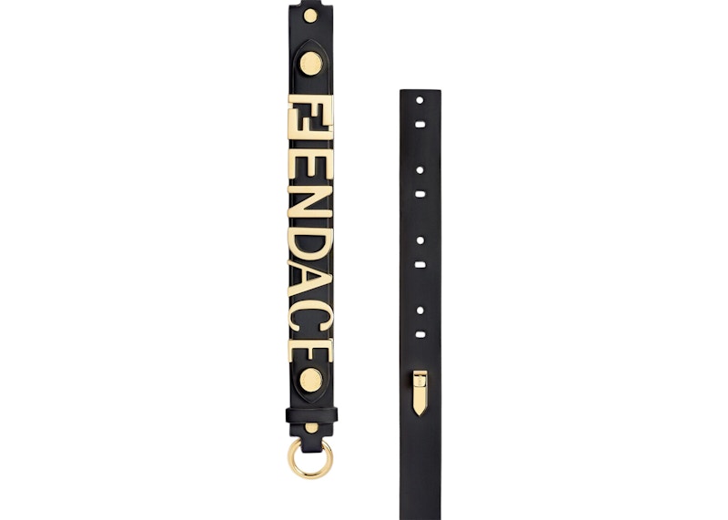 Fendi Fendace Leather Logo Belt Black in Calfskin Leather/Brass with ...