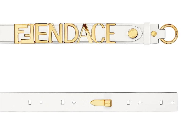 Fendi Fendace Logo Belt White/Gold in Leather with Gold-tone - US