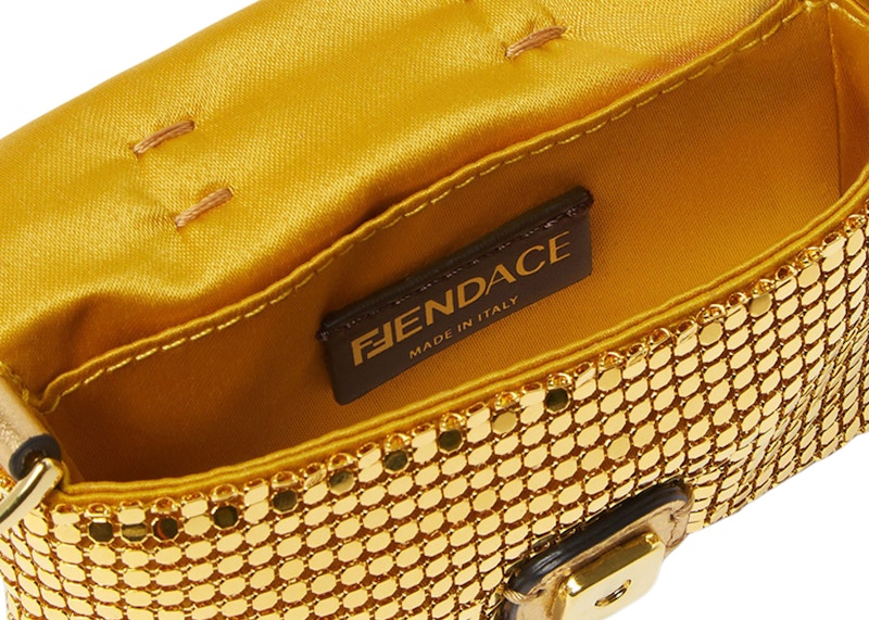 Fendi Fendace Nano Baguette Micro Bag Gold in Leather/Polyester with ...