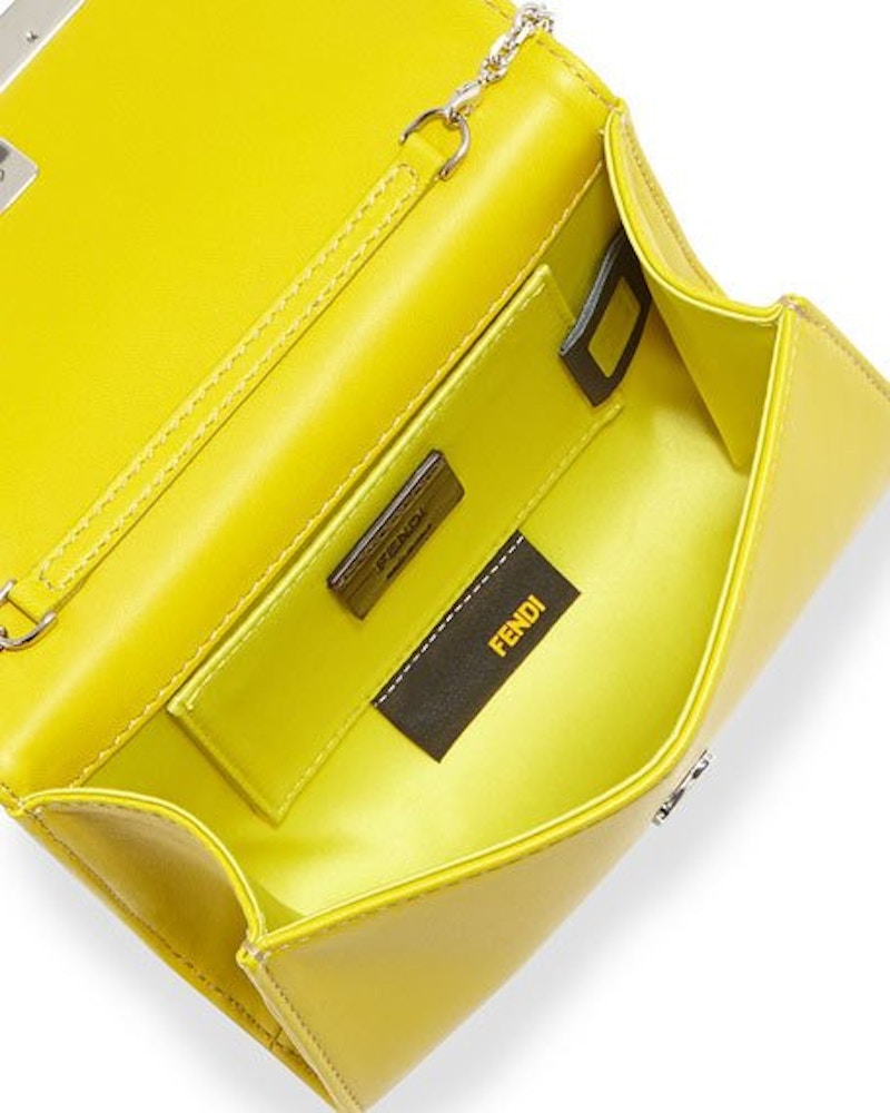 Fendi Rush Clutch Fendi Logo Bar Mini Yellow in Lambskin Leather with ...