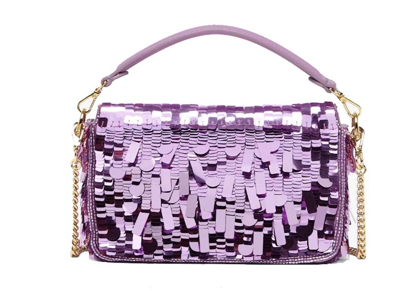 Fendi Sequin and Leather Baguette Mini Purple in Polyester with Gold ...