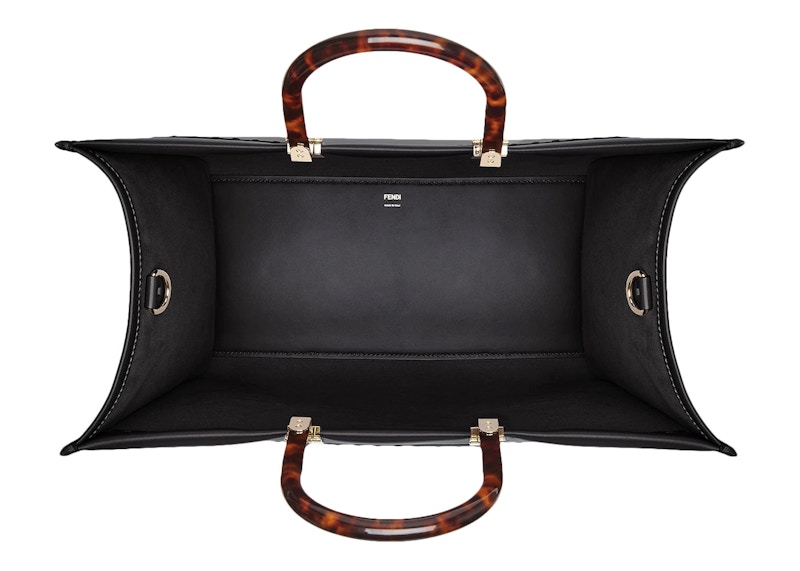 Fendi Sunshine Large Black Leather Shopper Black in Leather with Gold ...