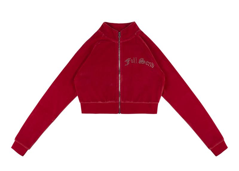 Full Send Rhinestone Velour Track Jacket Red - SS21