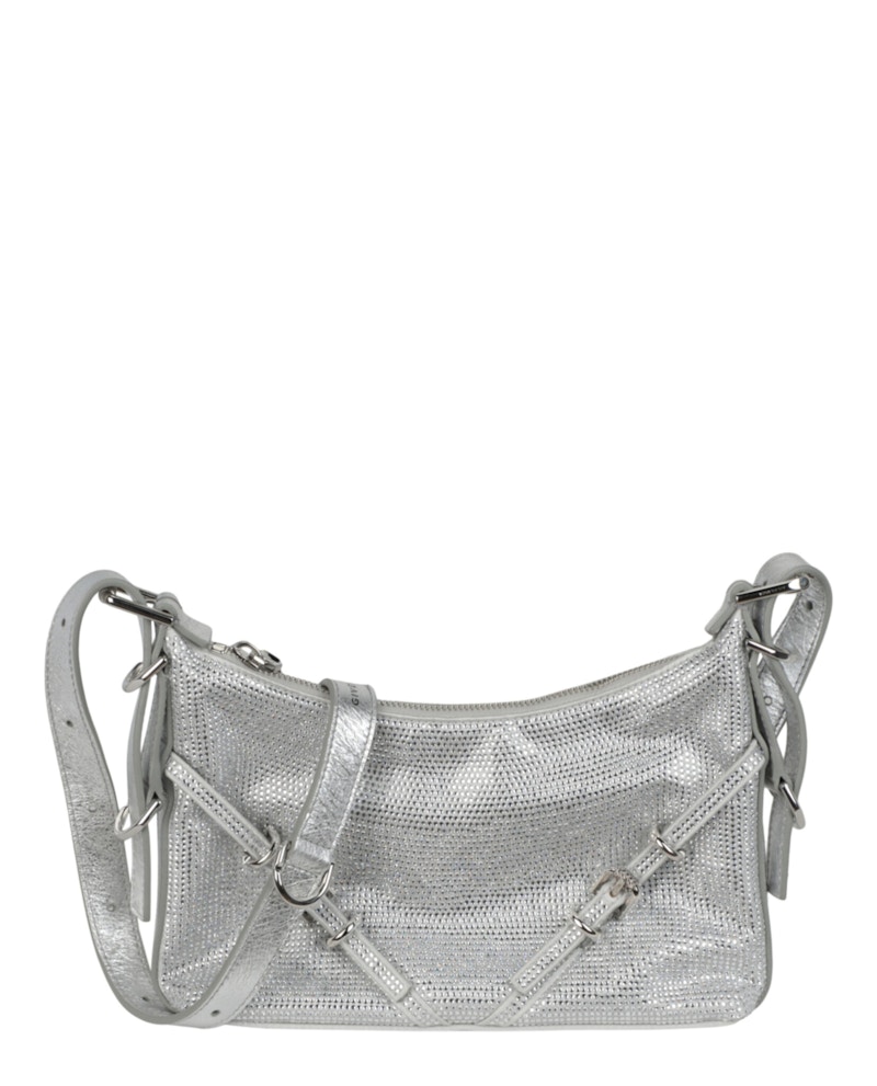 Givenchy Mini Voyou Satin And Strass Shoulder Bag Silver Grey in Silk - US