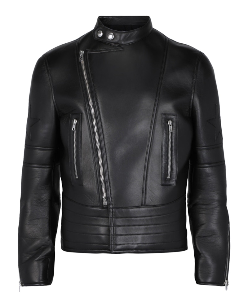 Givenchy Star Patch Leather Moto Jacket Black Men's - US