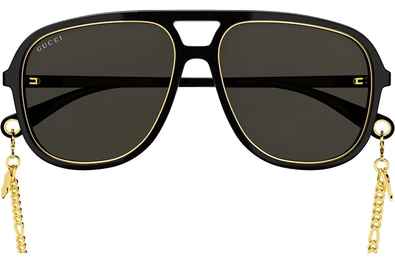 Gucci Aviator Chain Sunglasses Black/Gold (GG1077S-001-57) in Acetate - US