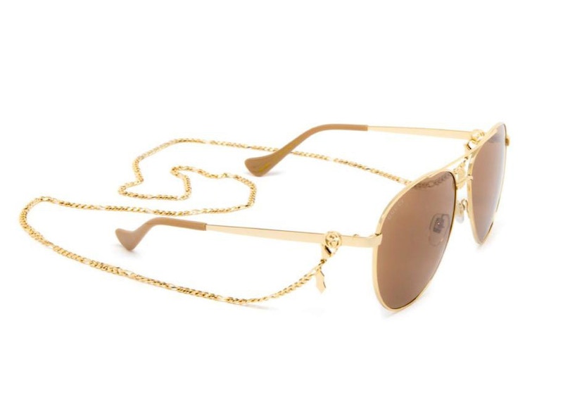 Gucci Aviator Chain Sunglasses Gold/Brown (GG1088S-004) in Acetate ...