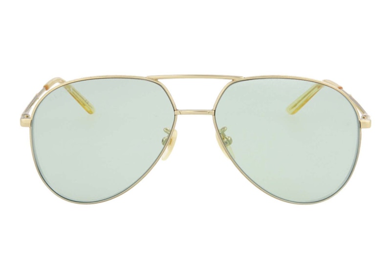 Gucci Aviator Style Metal Sunglasses Gold/Green (GG0356S-30002943-004 ...