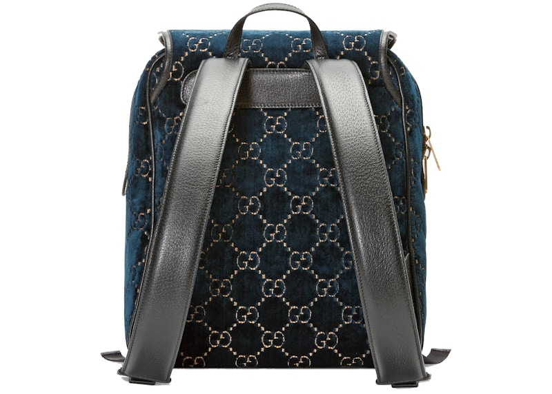 Gucci Backpack GG Velvet Small Dark Blue in Velvet with Antique Gold ...