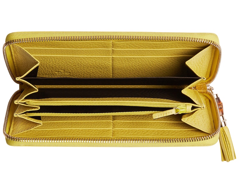 Gucci Bamboo Tassel Zip Around Wallet Leather Yellow in Pebbled ...