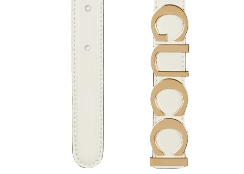 Gucci Buckle Thin Belt White in Leather with Gold-tone - US