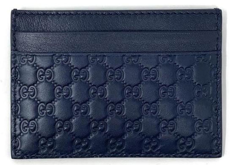 Gucci Card Case Microguccissima (5 Card Slot) Navy Blue in Calfskin Leather