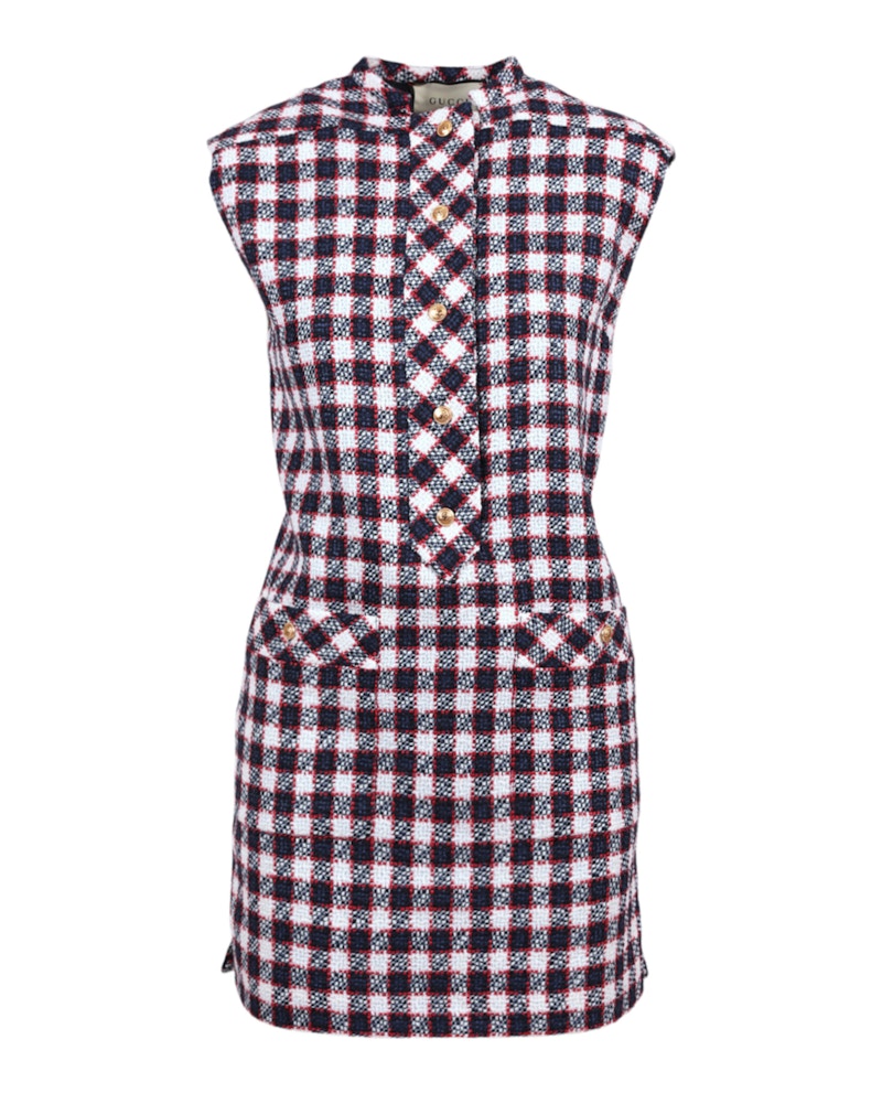 Gucci Check Tweed Tunic Dress Blue Plaid - US