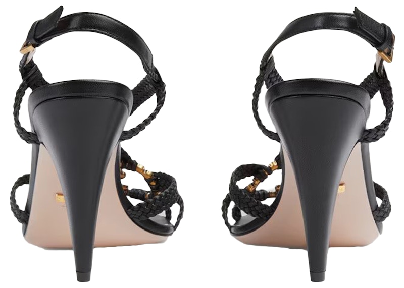 Gucci Crystal Interlocking G Heeled Sandals Black Braided Leather ...