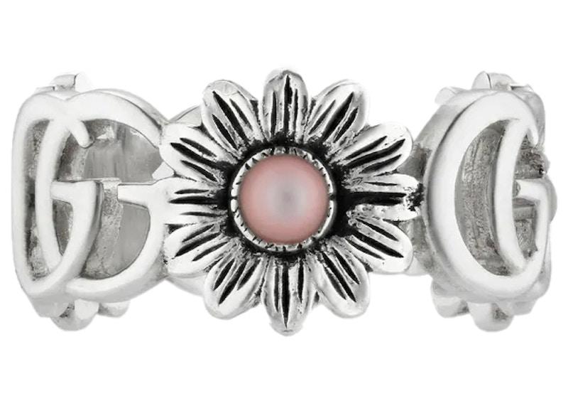 Gucci Double G Flower Ring Pink Pearl Silver in 925 Sterling Silver ...