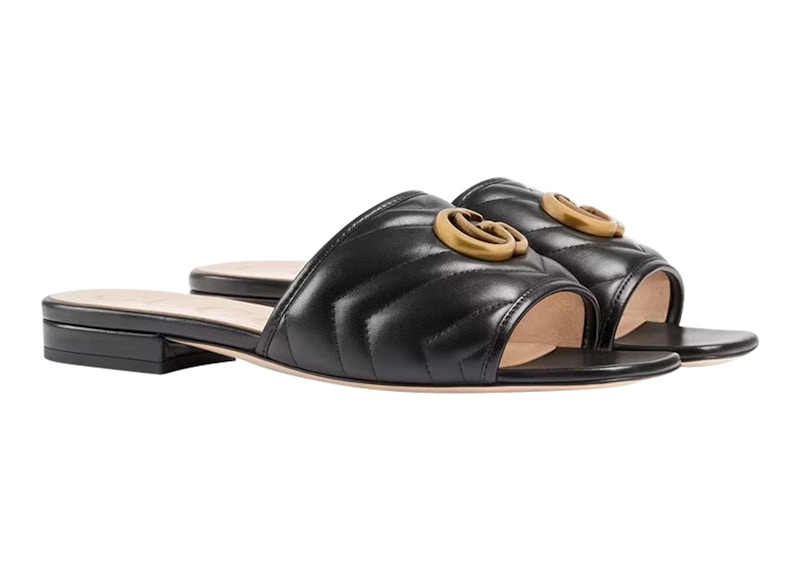 Gucci Double G Slide Sandal Black Leather - _646169 BKO60 1000 - US