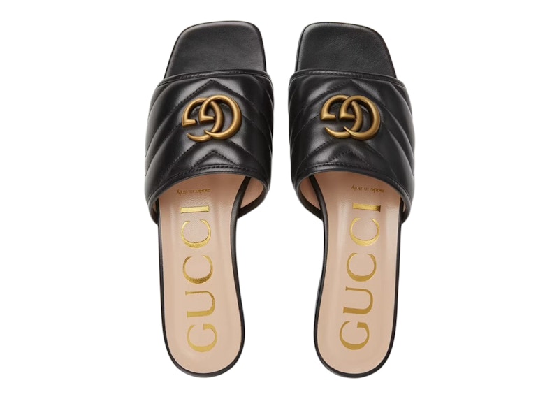 Gucci Double G Slide Sandal Black Leather - _646169 BKO60 1000 - US