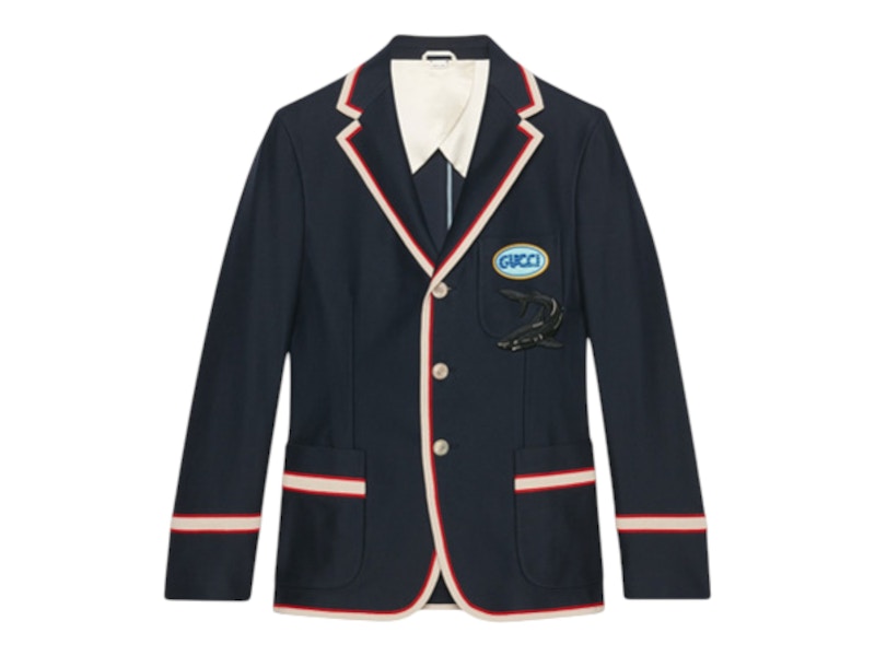 Gucci Embroidered Shark Striped Blazer Navy 男士 - TW