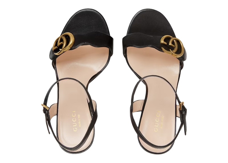 Gucci GG 105mm Heeled Sandal Black Leather - 453378 A3N00 1000 - US