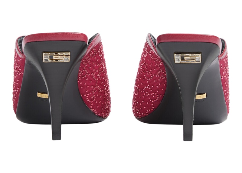 Gucci GG Crystal 75mm Heeled Sandal Cherry Red Moire Fabric - ‎727193 ...