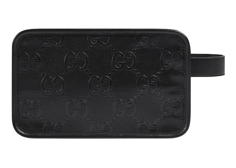 Gucci GG Embossed Cosmetic Case Black in Leather with Silver-tone