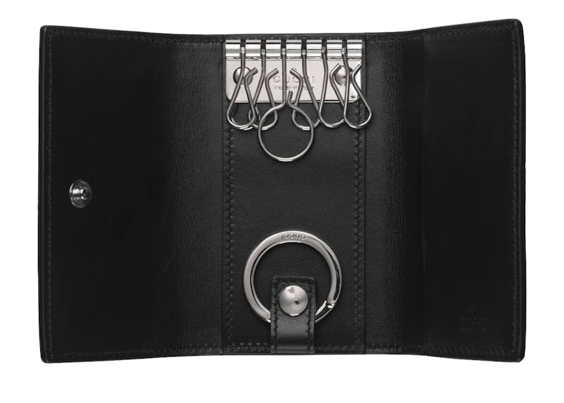 Gucci GG Embossed Key Case Black in Leather with Silver-tone