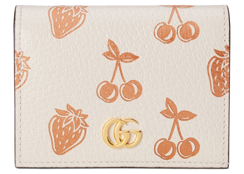 Gucci GG Marmont Berry Card Case Wallet White in Leather with Gold-tone ...