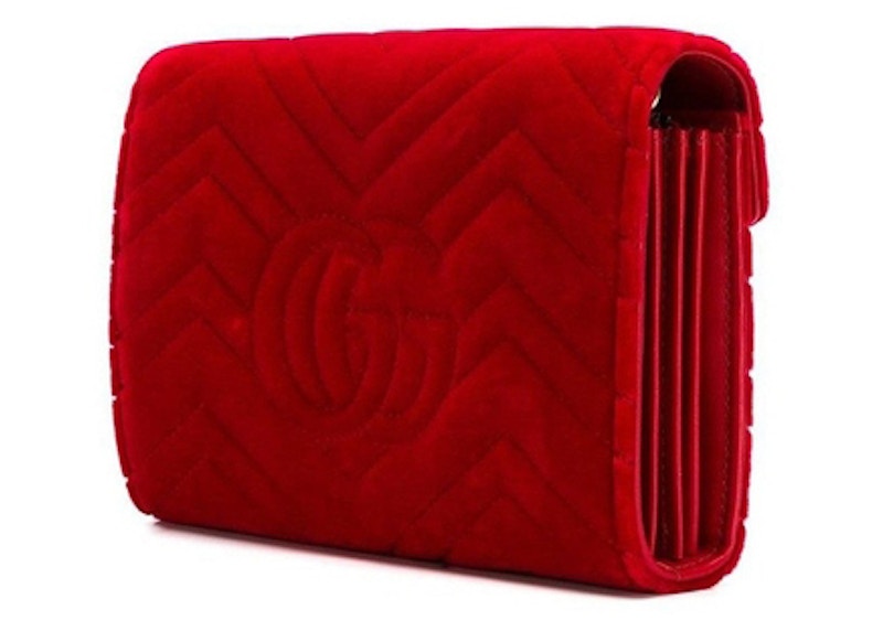 Gucci GG Marmont Wallet on Chain (16 Card Slot) Velvet Hibiscus Red in ...