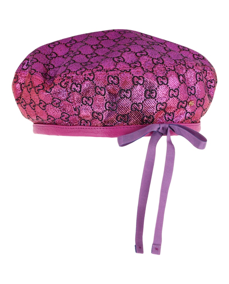 Gucci GG Monogram Metallic Beret Purple - US