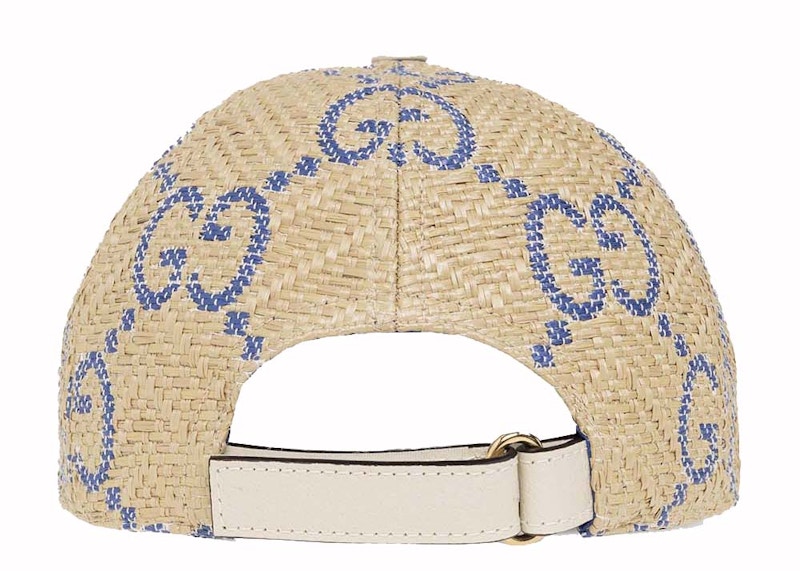 Gucci GG Raffia Effect Baseball Hat Blue/Beige - US