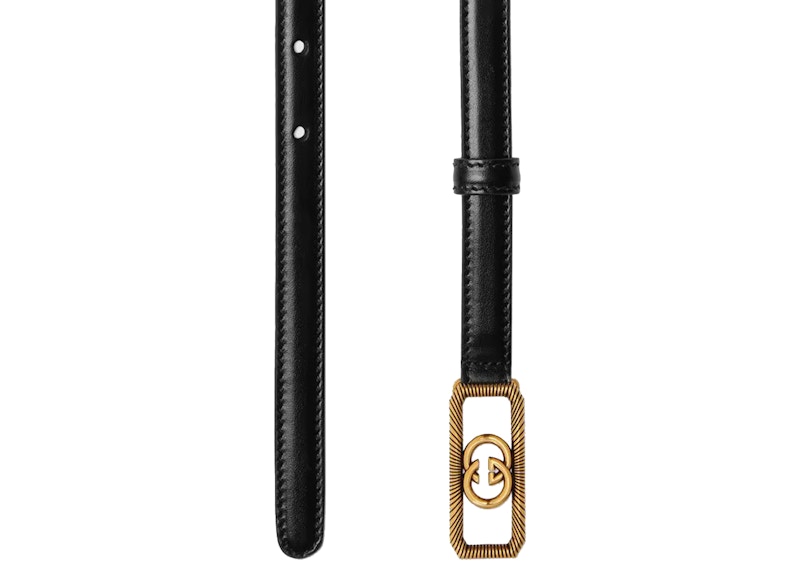 Gucci Interlocking G Buckle Thin Belt Black in Leather with Gold-tone - US