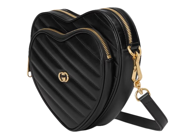 Gucci Interlocking G Mini Heart Shoulder Bag Black in Leather with Gold ...