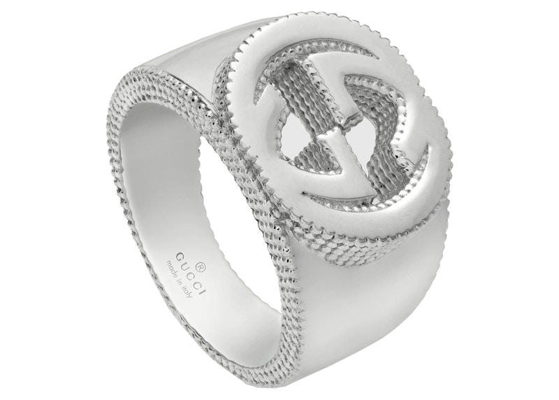 Gucci Interlocking G Ring Textured Emblem Silver in 925 Sterling Silver with Silver-tone - US