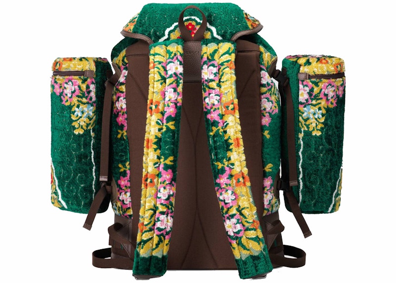Gucci Jacquard Backpack Floral Velvet Large Green Multicolor in Velvet ...