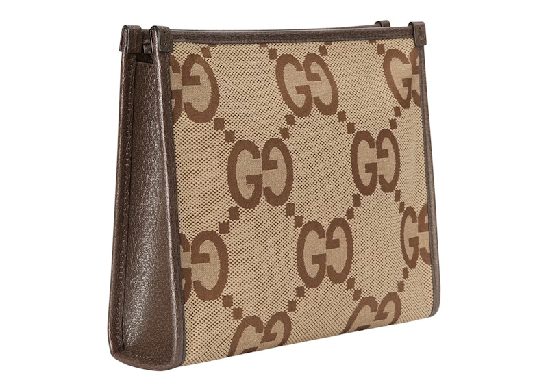 Gucci Jumbo GG Pouch Pouch Camel/Ebony in Jumbo GG Canvas with Antique ...