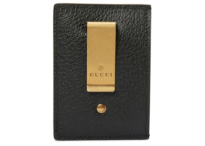Gucci Money Clip Card Case Web Black in Leather with Gold-tone - US