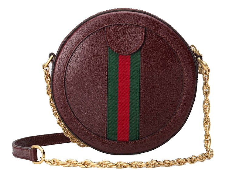 Gucci Ophidia Round Shoulder Bag Mini Burgundy in Leather with Gold-tone