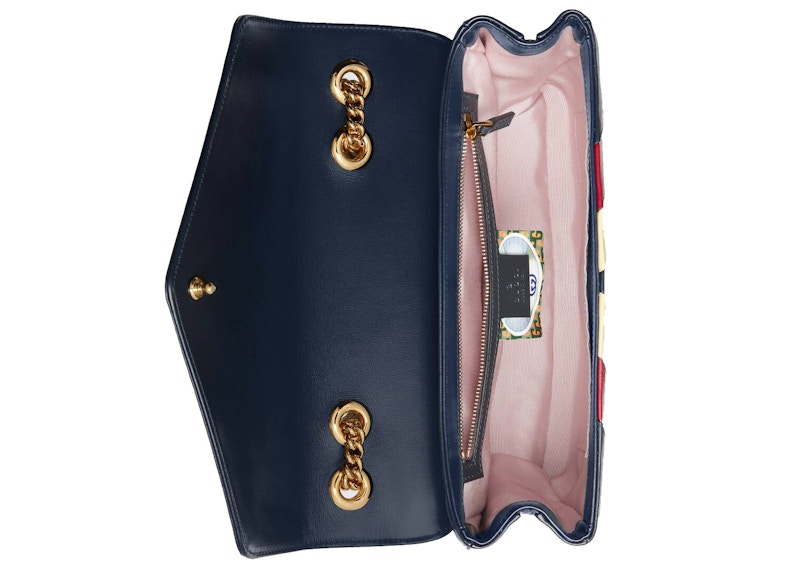 Gucci Rajah Shoulder Bag Medium Blue in Smooth Leather with Gold/Silver ...