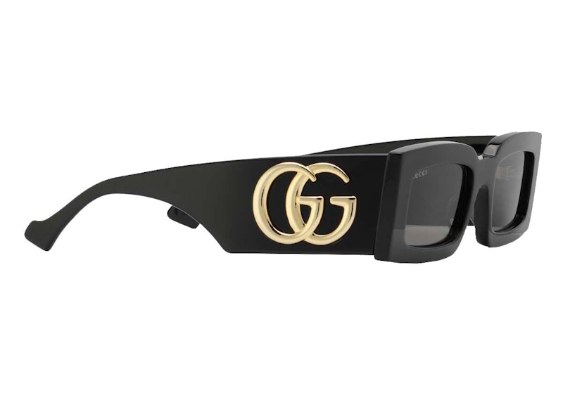 Gucci Rectangular Frame Sunglasses Black/Gold-tone (755254 J0740 1012 ...
