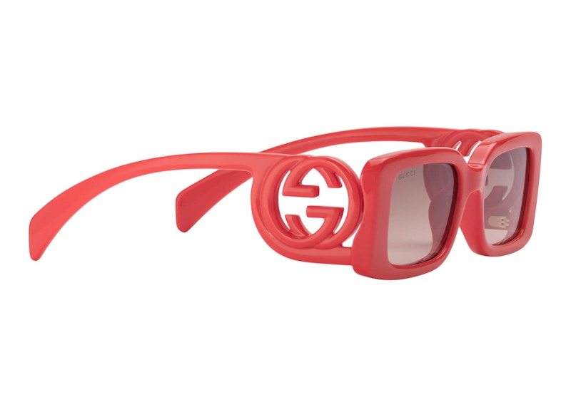Gucci Rectangular Frame Sunglasses with Cut-Out Interlocking G Shiny ...