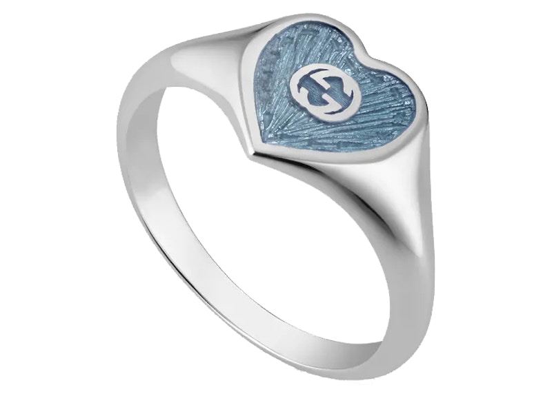 Gucci Ring With Interlocking G Enamel Heart Silver/Light Blue in 925 ...