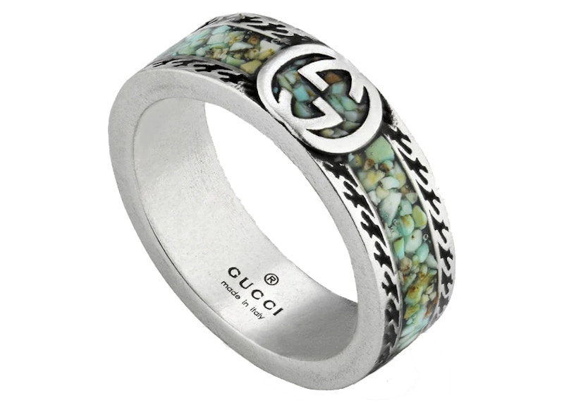 Gucci Ring With Interlocking G Silver/Brown/Turquoise in 925 Sterling ...