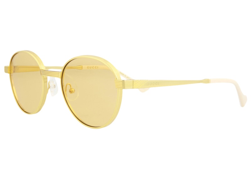 Gucci Round-Frame Metal Sunglasses Gold/Yellow (GG0872S-30009887-005 ...
