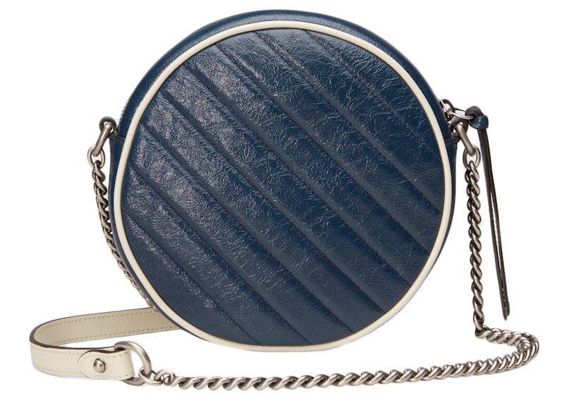 Gucci Round Shoulder Bag GG Marmont Mini Blue in Matelasse Leather with ...