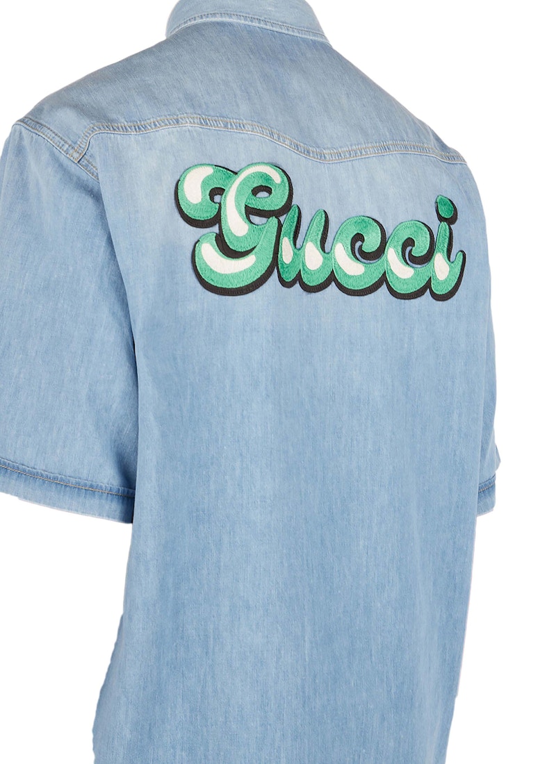 Gucci Short Sleeve Denim Shirt Blue Men's - US