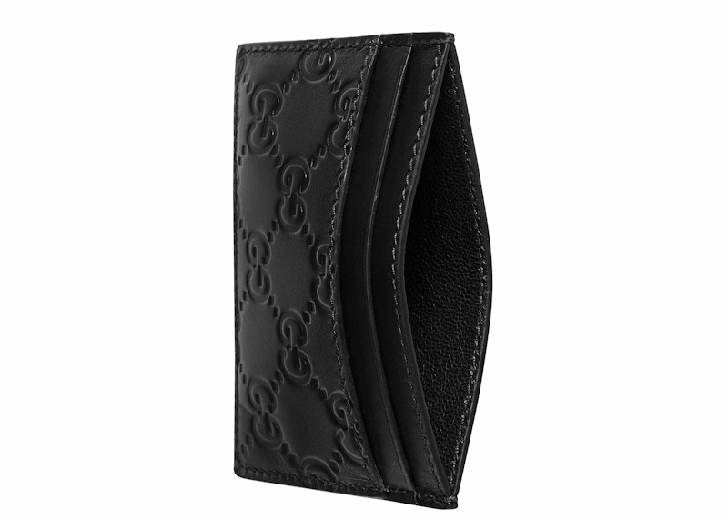 Gucci Signature Card Case Metal GG Black in Leather with Silver-tone